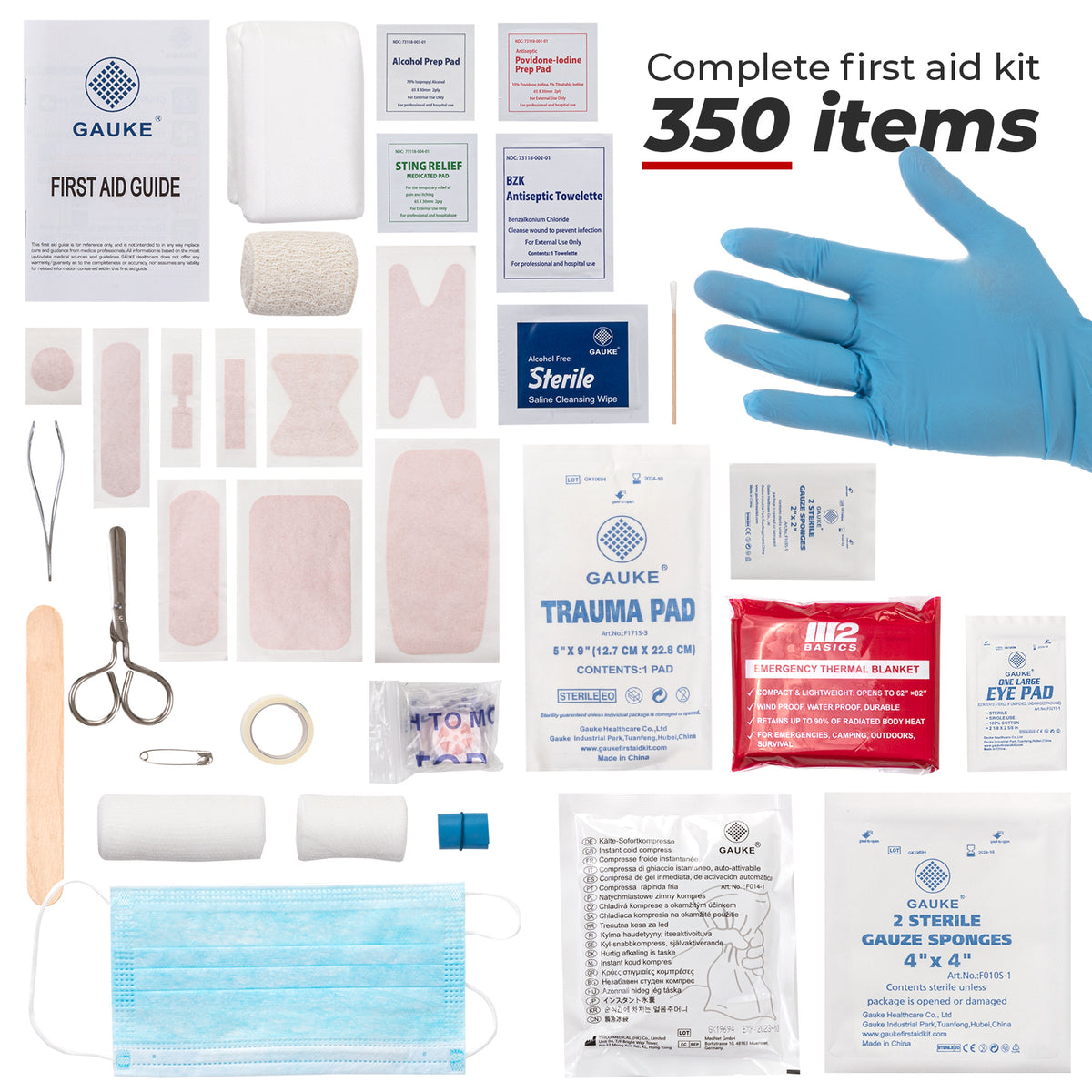 Professional 350 Piece Emergency First Aid Kit | Business & Home Medic – M2 Basics